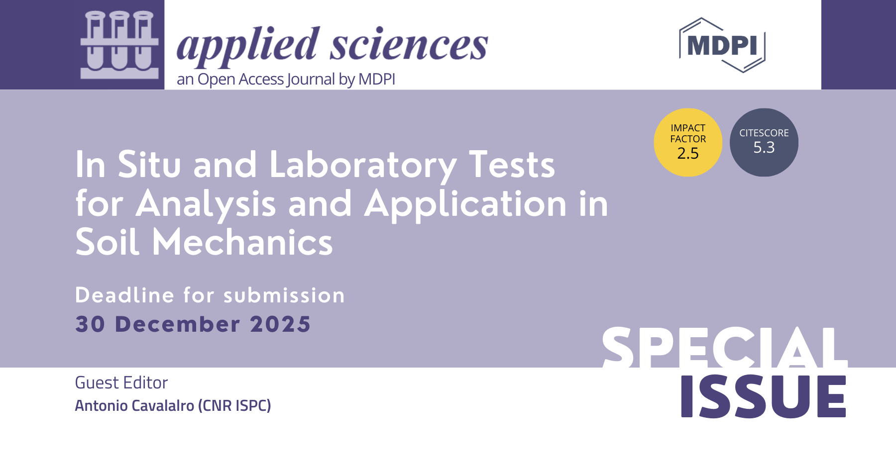 CNR ISPC Special Issue of "Applied Sciences" by MDPI on soil mechanics analysis in geotechnical ...